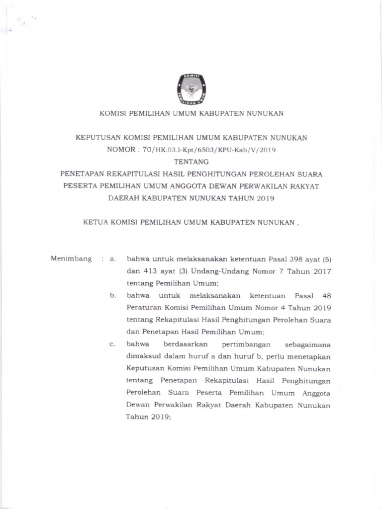 SK Penetapan Perolehan Suara Sah | PDF