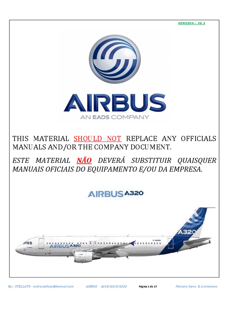 Airbus A318 Memory Items & Limitations | PDF | Takeoff | Aviation