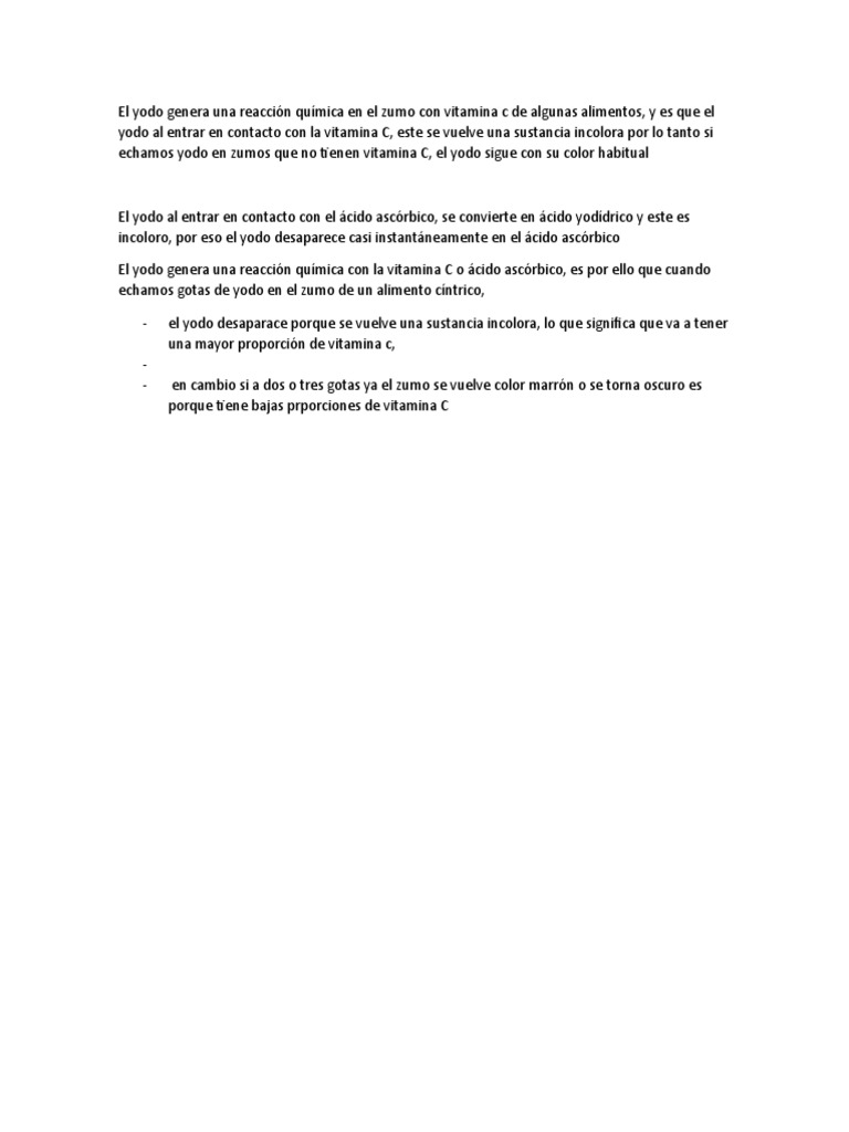Reacción del Yodo con Vitamina C | PDF