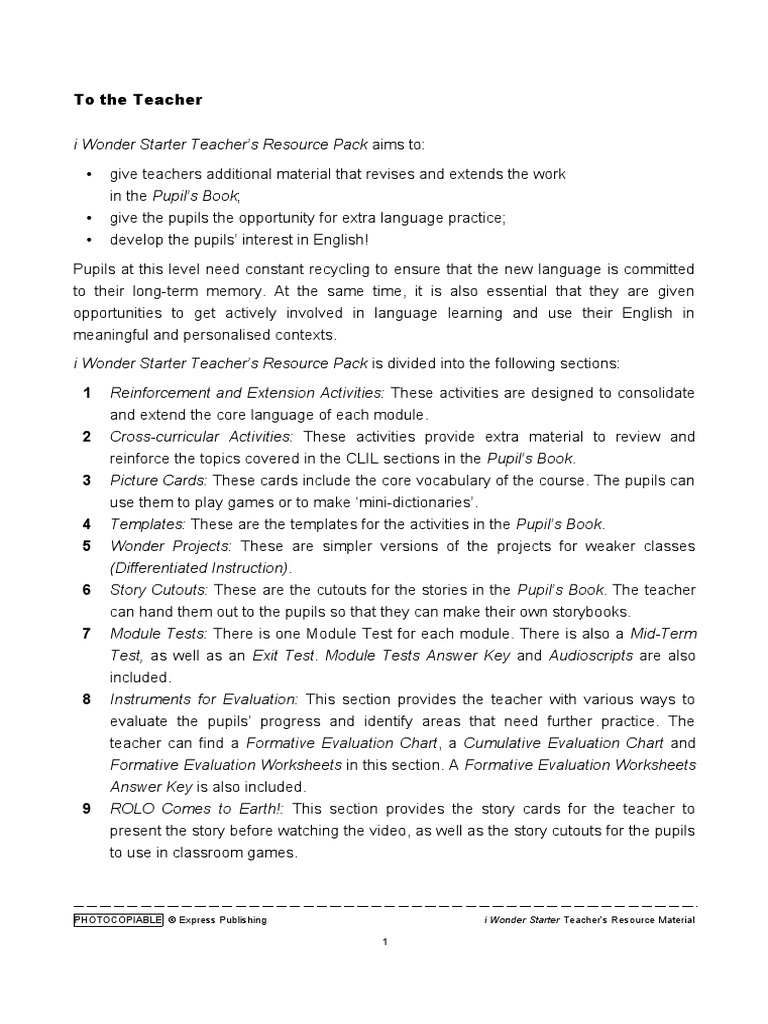 01 I Wonder Starter To The Teacher | PDF