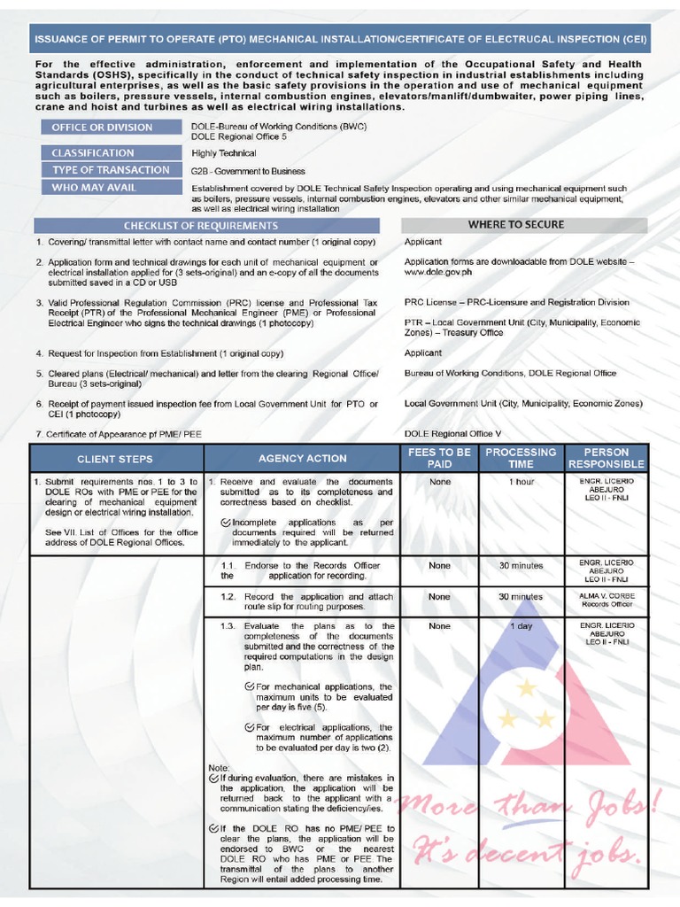 Issuance of Permit To Operate (PTO) Mechanical Installation | PDF