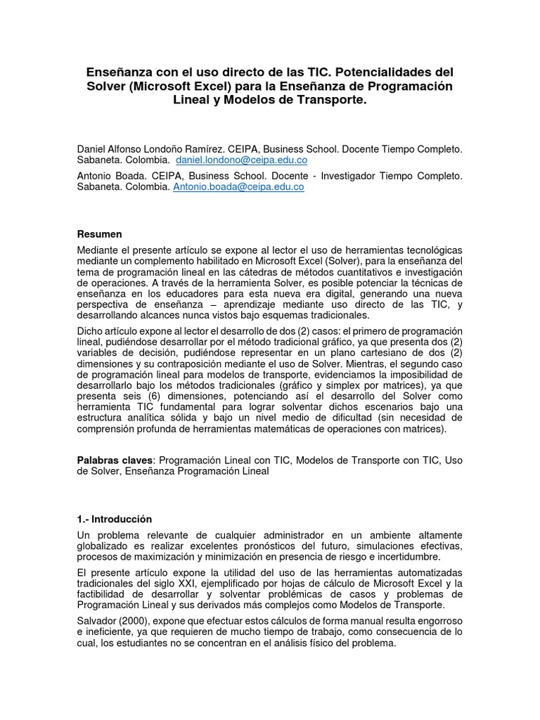 Uso de Solver para PL | PDF | Programación lineal | Matemáticas
