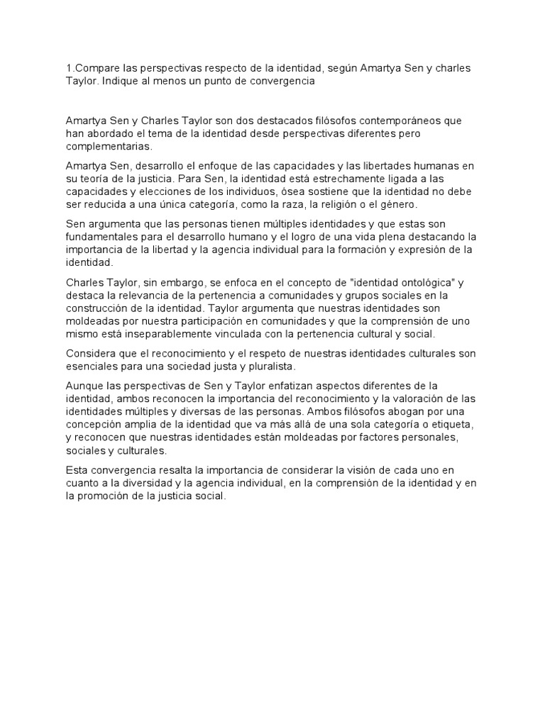 Pare Las Perspectivas Respecto de La Identidad, Según Amartya Sen y ...
