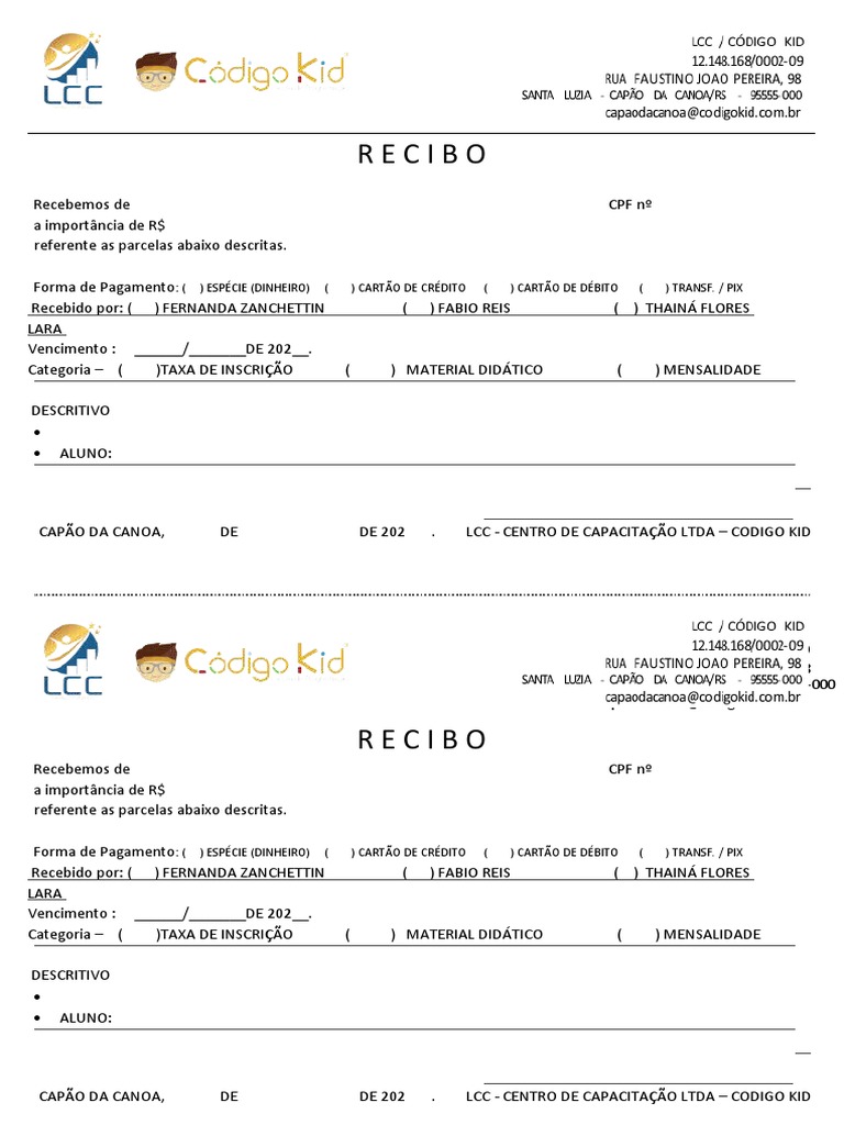 Recibo Código Kid | PDF
