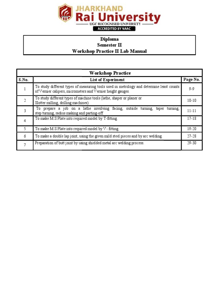 Diploma Workshop Practice II | PDF | Welding | Construction