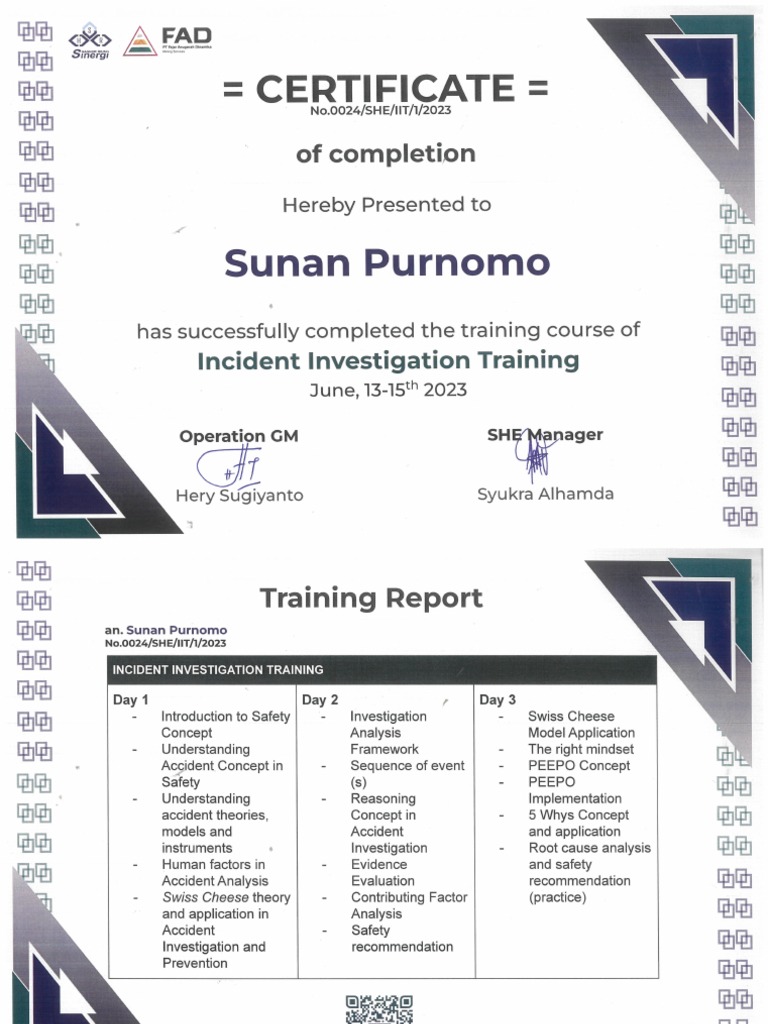 Certificate Incident Investigation Training | PDF