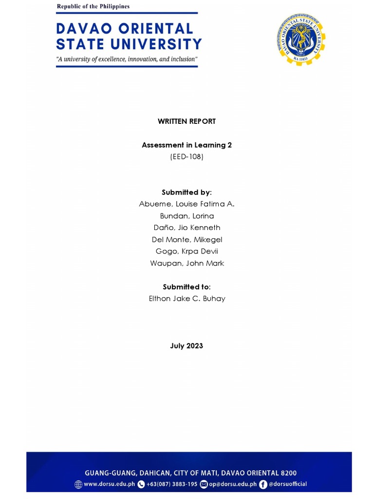 Group 1 Written Report Educ 108 | PDF | Educational Assessment | Learning