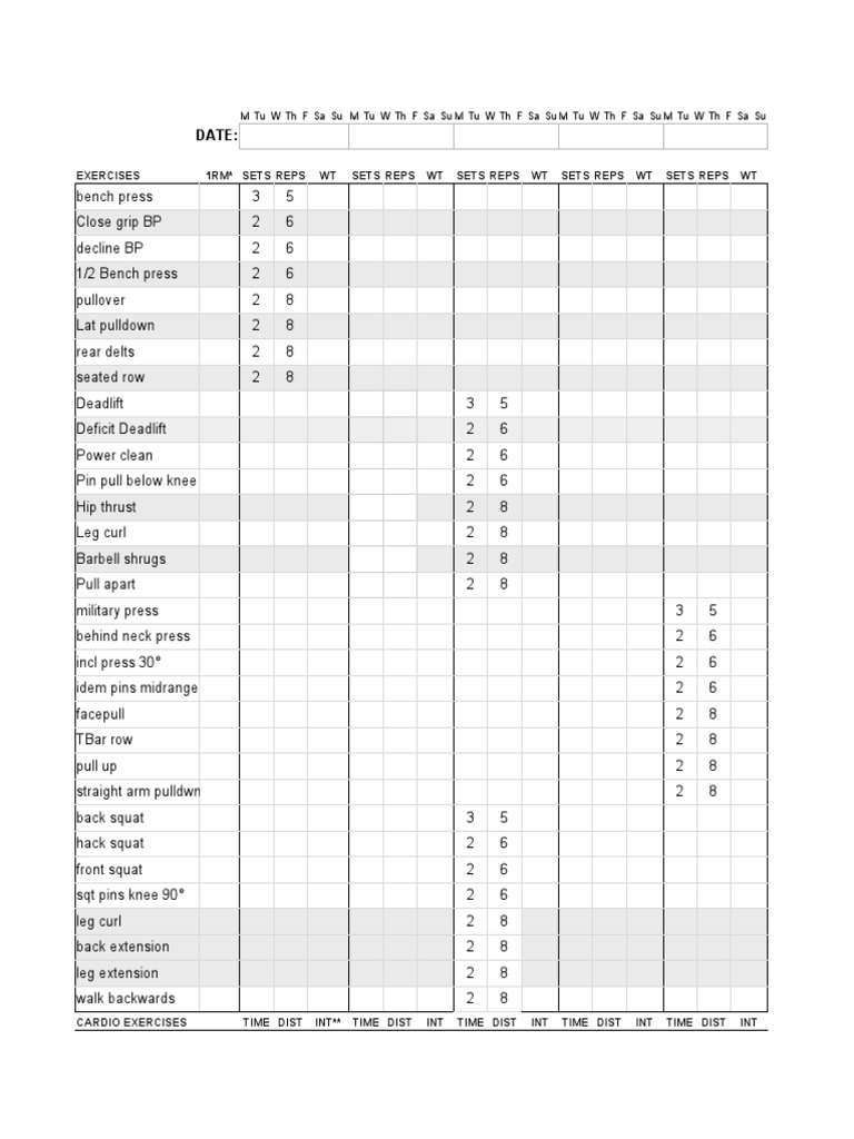 Workout Logweek1 | PDF | Physical Fitness | Worksheet