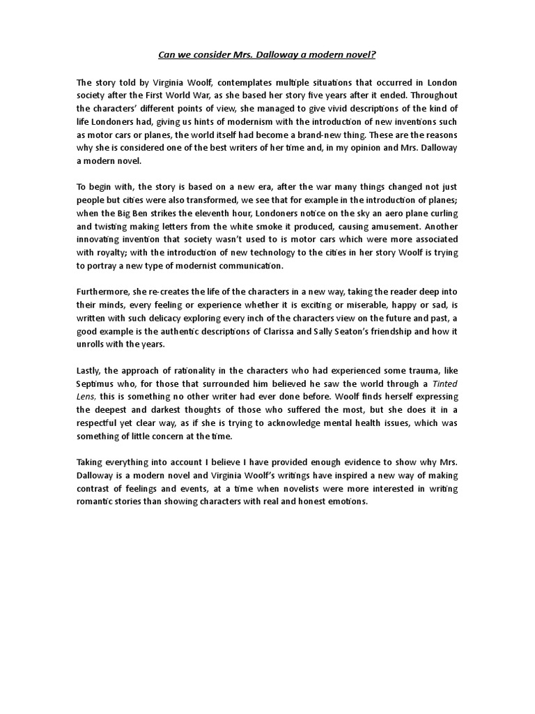 Essay MRS Dalloway | PDF | Mrs Dalloway | Virginia Woolf