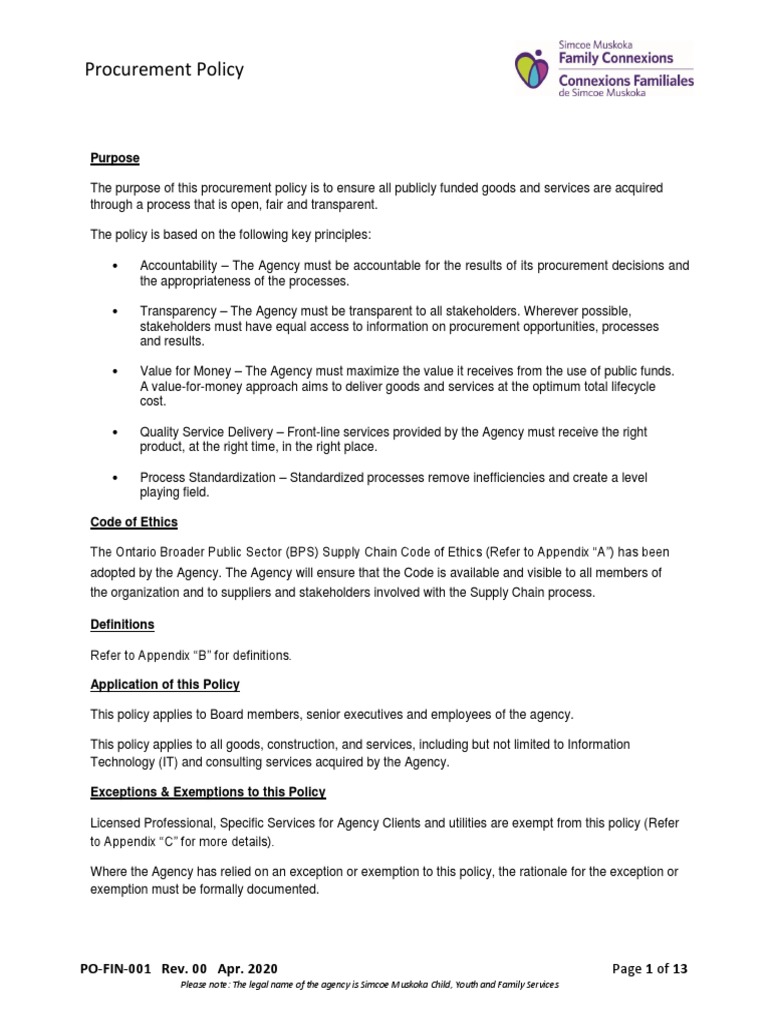 PO FIN 001 - Procurement Policy 1 | PDF | Request For Proposal | Procurement
