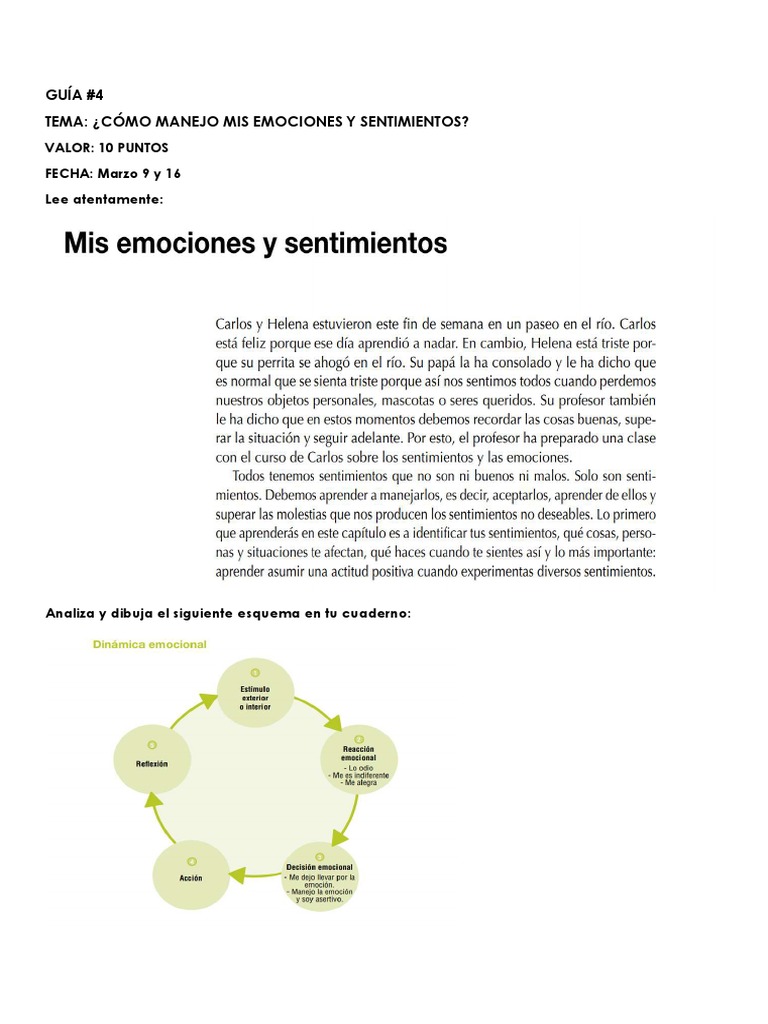 Guía #4 Tema: ¿Cómo Manejo Mis Emociones Y Sentimientos?: Valor: 10 ...