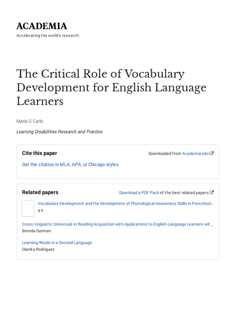 The Critical Role of Vocabulary Development For English Language ...