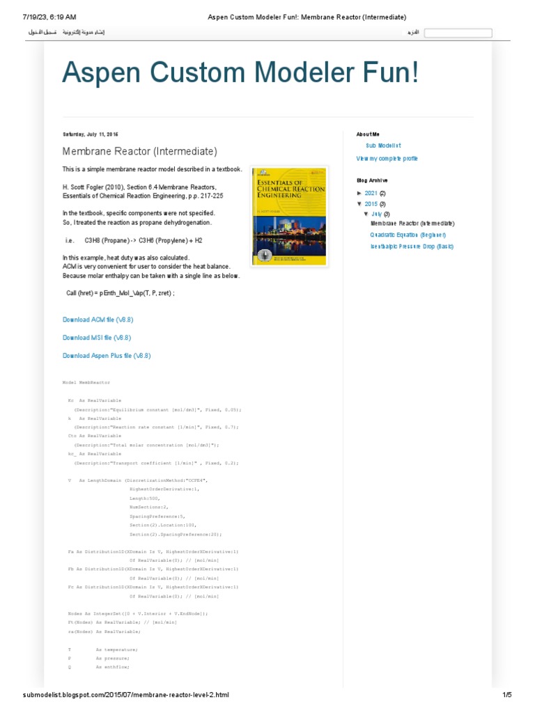 Aspen Custom Modeler Fun! - Membrane Reactor (Intermediate) | PDF ...