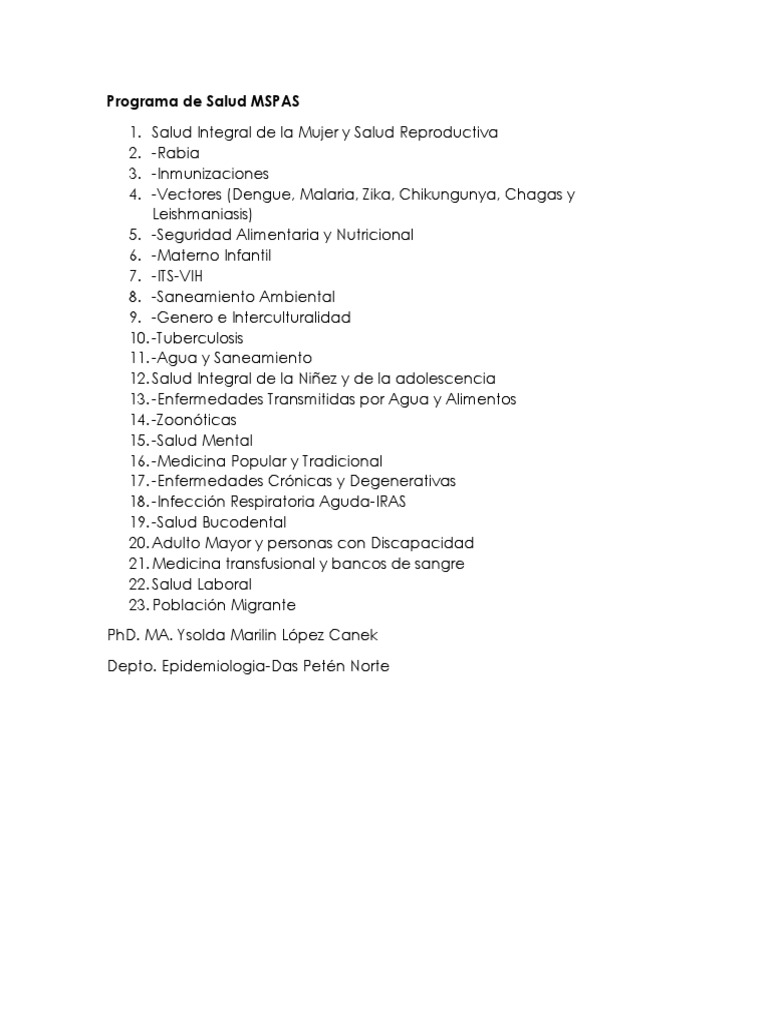 Programas Del Mspas | PDF | Amamantamiento | Saneamiento
