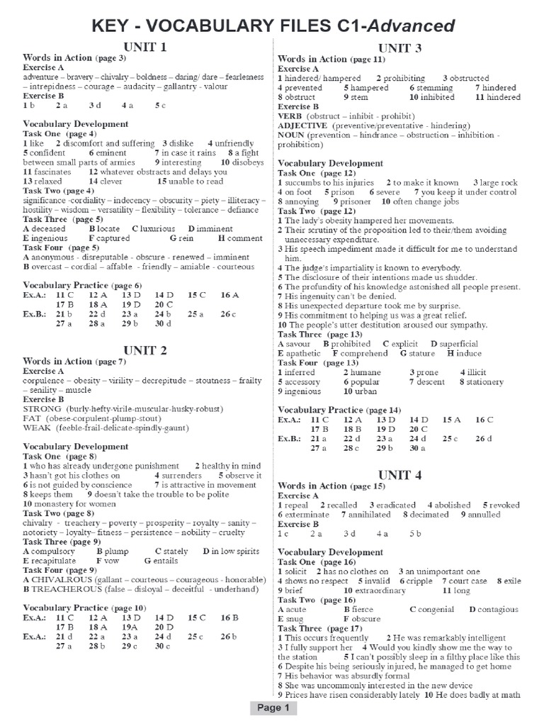 Vocabulary Files C1 KEY | PDF