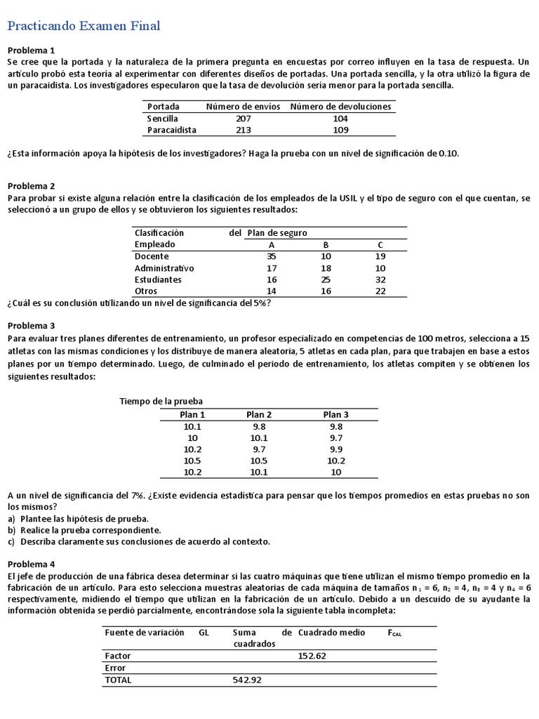 Practicando Examen Final - Base | PDF | Estadísticas | Desviación Estándar
