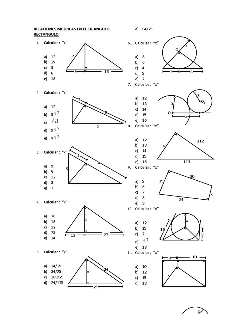 RELACIONES METRICAS EN EL TRIANGULO RECTANGULO 2do | PDF
