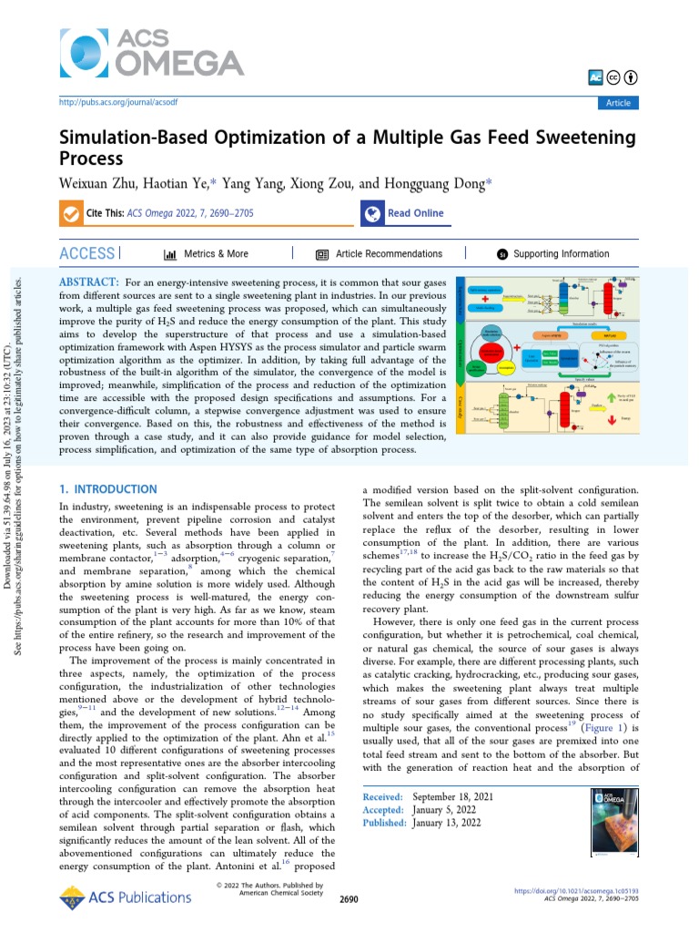 Simulation-Based Optimization of A Multiple Gas Feed Sweetening | PDF ...