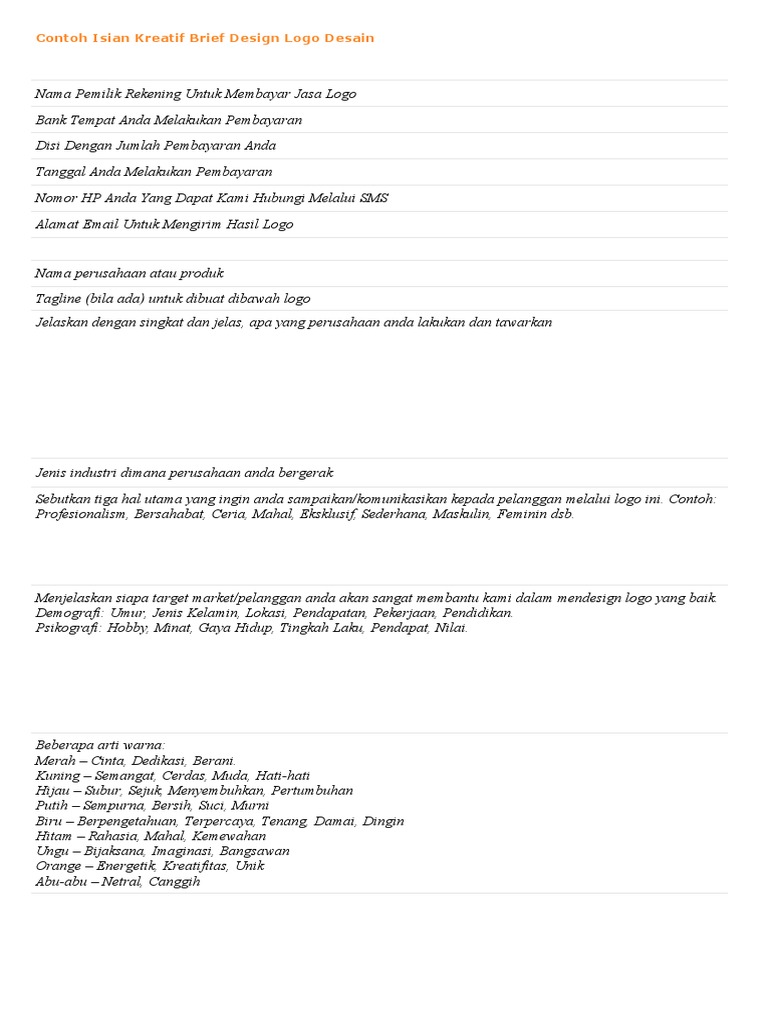 Contoh Isian Kreatif Brief Design Logo Desain | PDF
