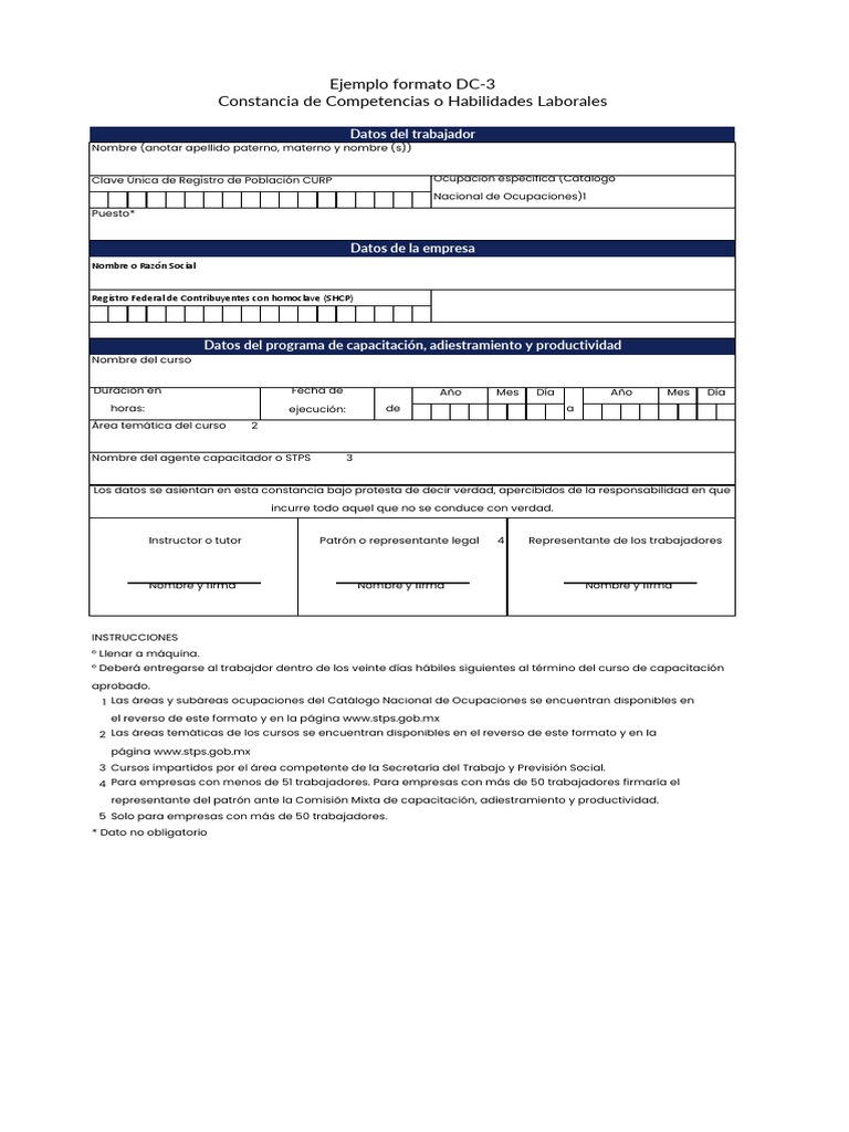 Formato Ejemplo DC 3 Anverso | PDF