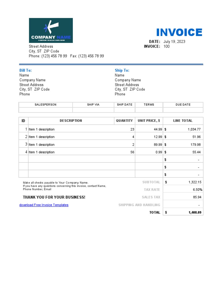 Sales Invoice Template Example | PDF | Taxes | Government Finances