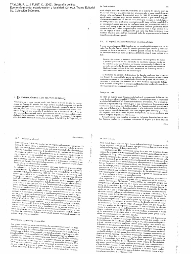 Taylor Peter Geografia Politica Economia Mundo Estado Nacion y Localidad Cap.4 | PDF
