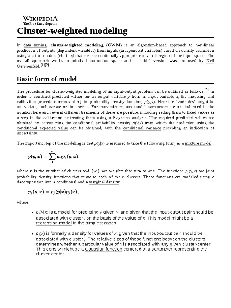 Cluster Weighted Modeling Pdf Statistical Theory Applied Mathematics