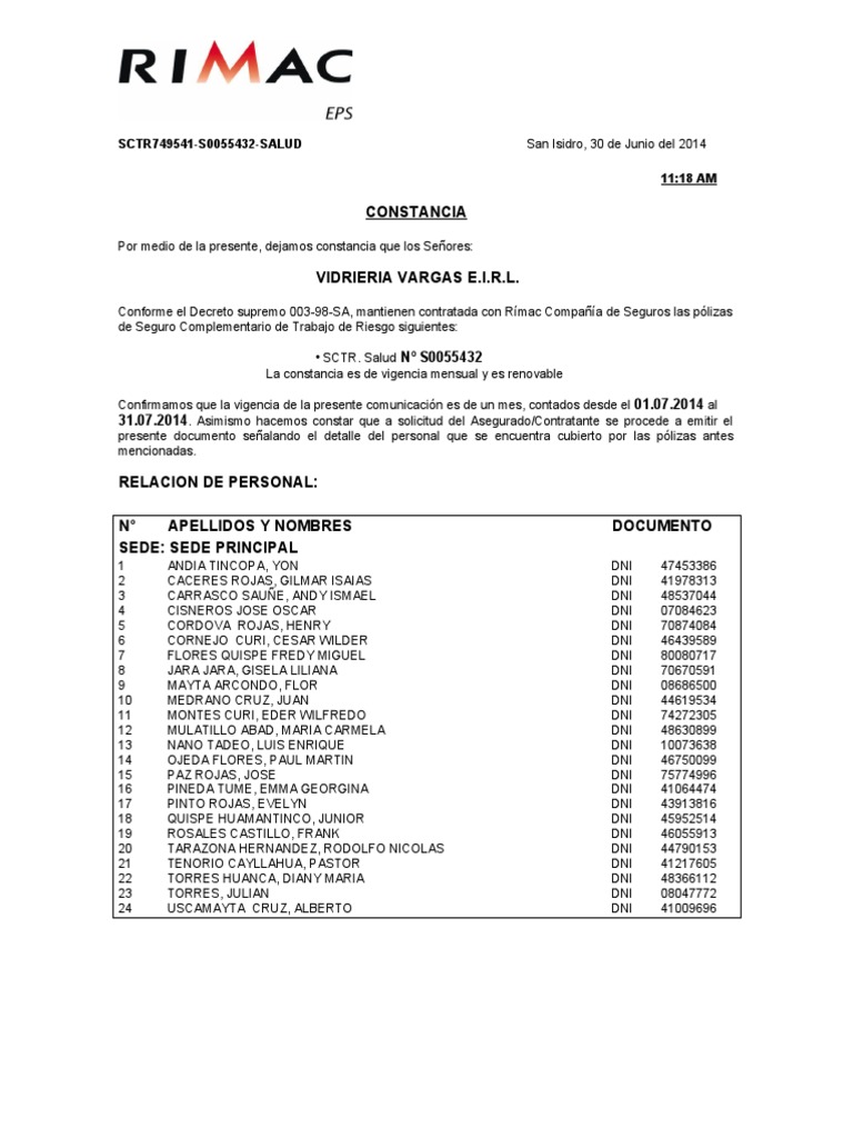Rimac Julio 2014 SALUD | Descargar gratis PDF | Póliza de seguros