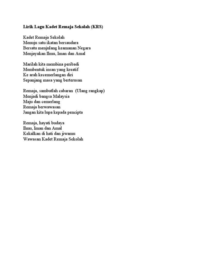 Lirik Lagu Kadet Remaja Sekolah Pdf 1278