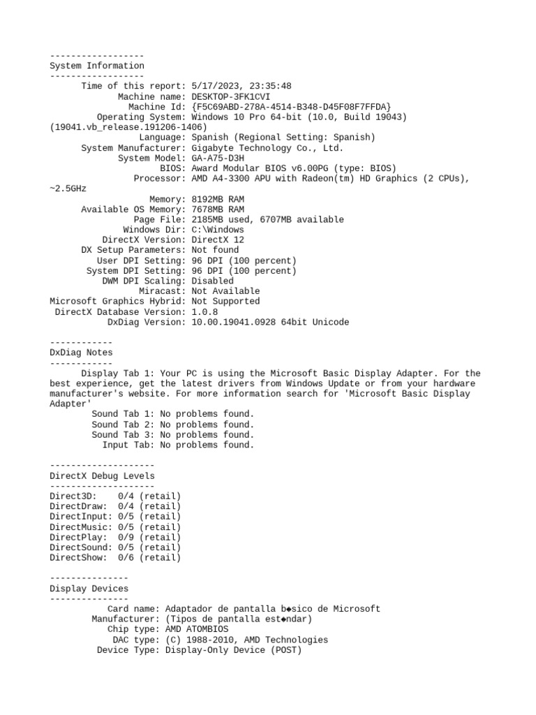 DX Diag | PDF | Device Driver | Computing Platforms
