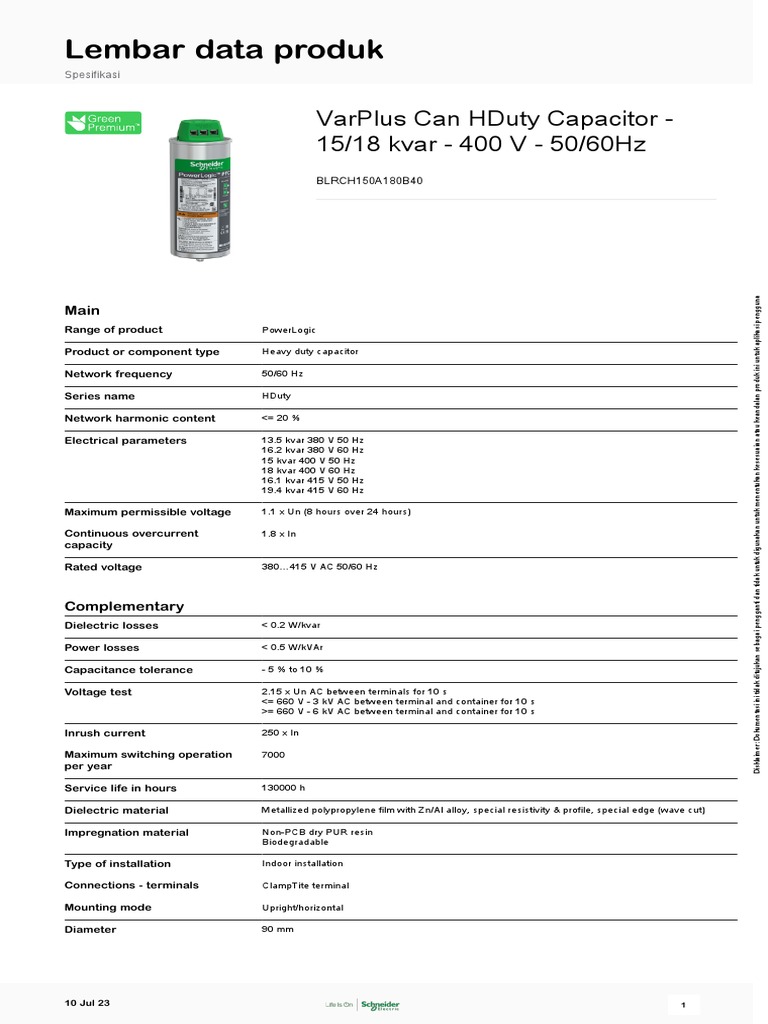 PowerLogic PFC Capacitors - BLRCH150A180B40 | PDF | Capacitor | Electrical Engineering