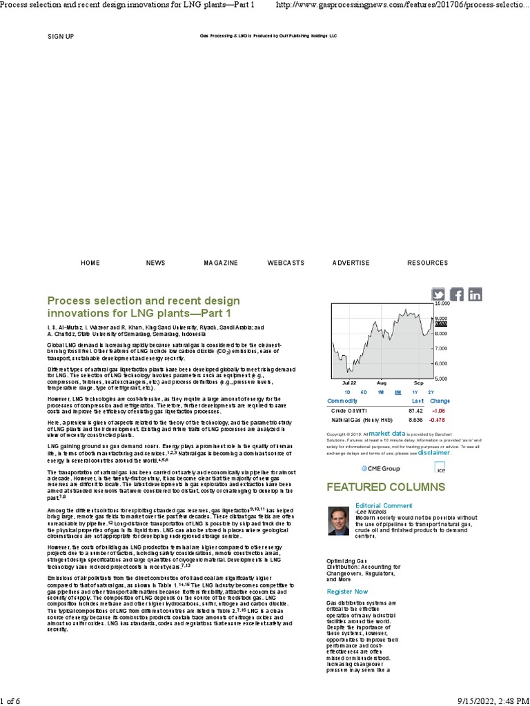 Process Selection and Recent Design Innovations For LNG Plants-Part 1 ...