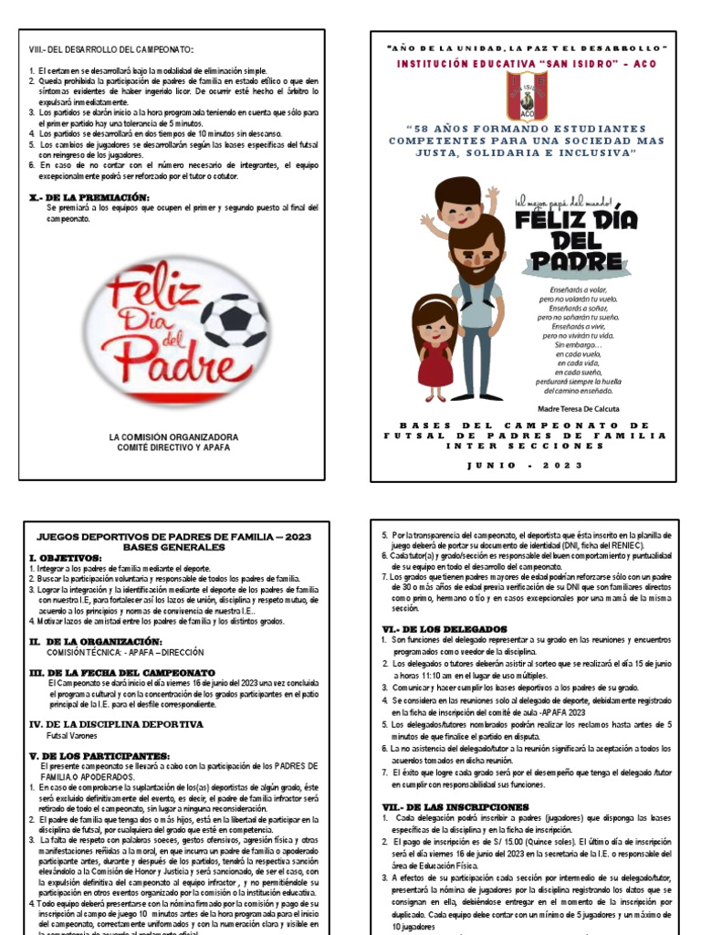 Bases Campeonato de Padres de Familia - 2023 Dia Del Padre | PDF