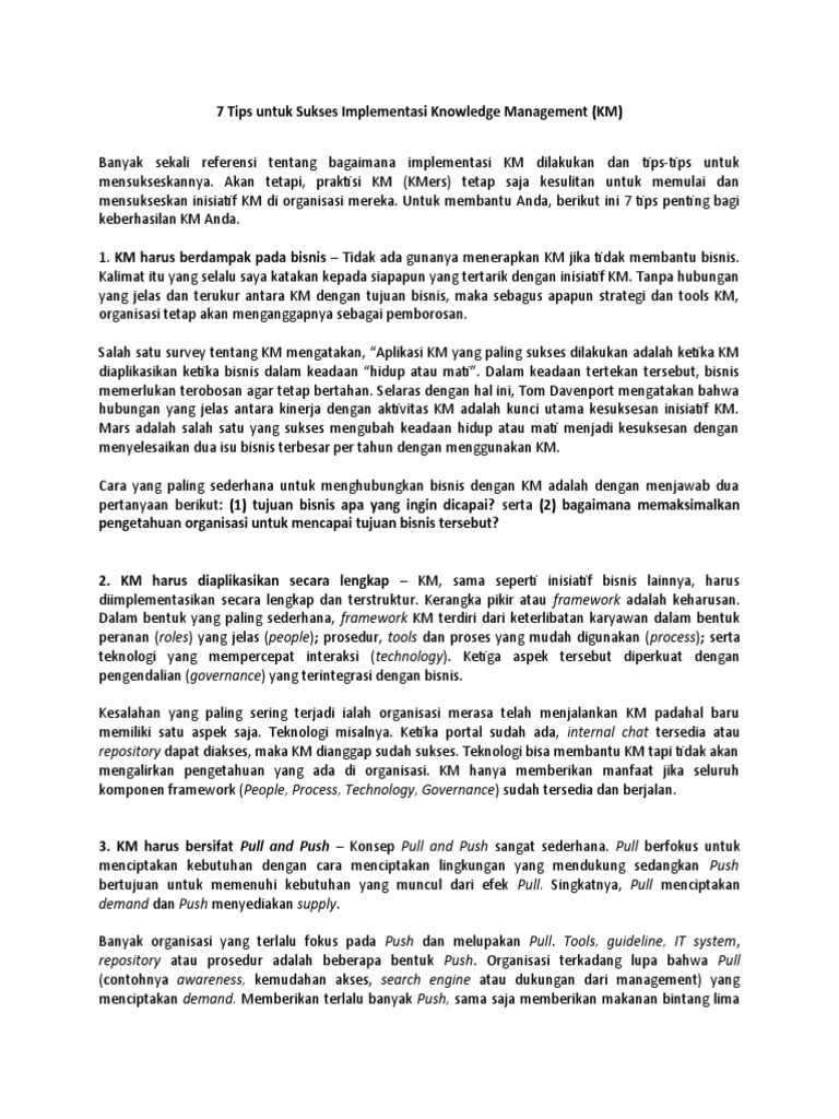 7 Tips Sukses Implementasi KM For Portal HR | PDF