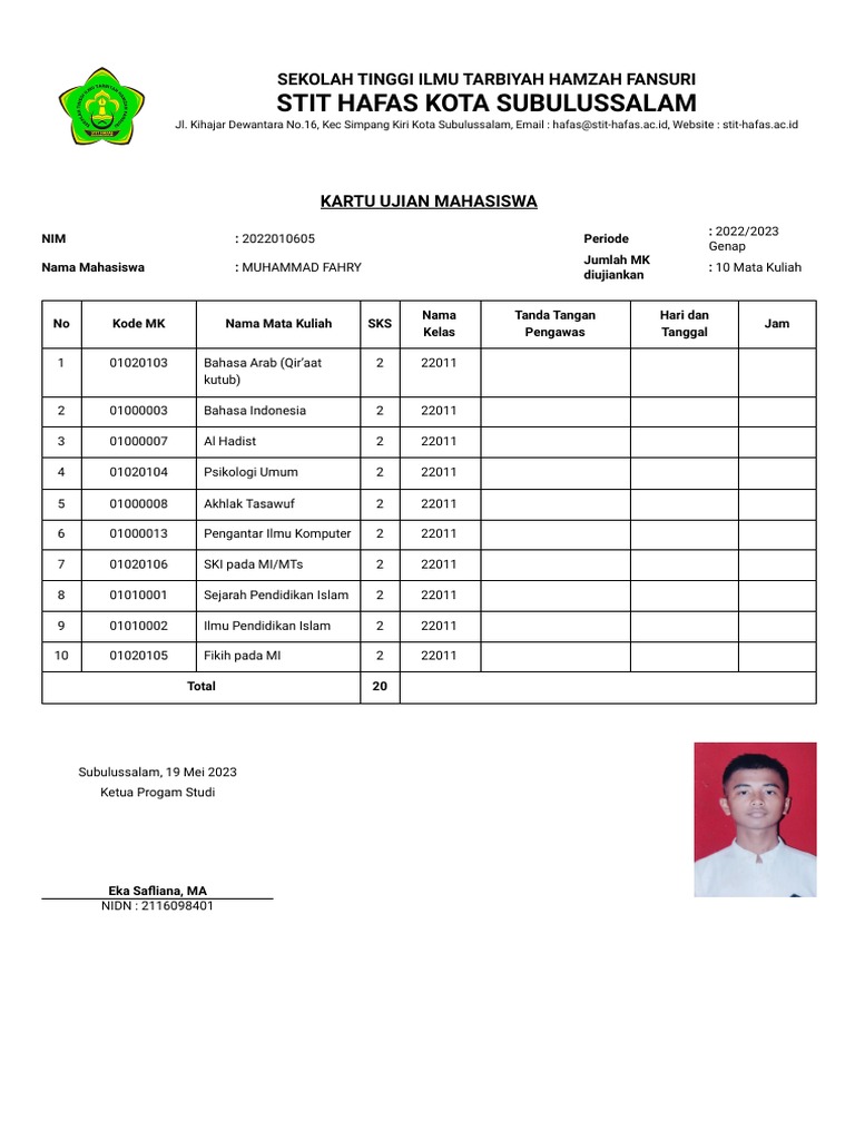 Kartu Ujian Mahasiswa 2022/2023 | PDF