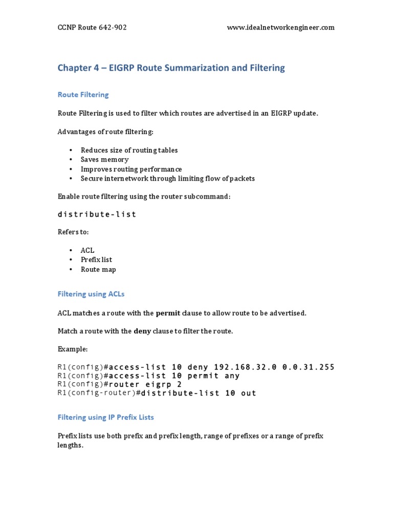 Ch4 Eigrp Route Summarization Filtering Pdf Router Computing Routing
