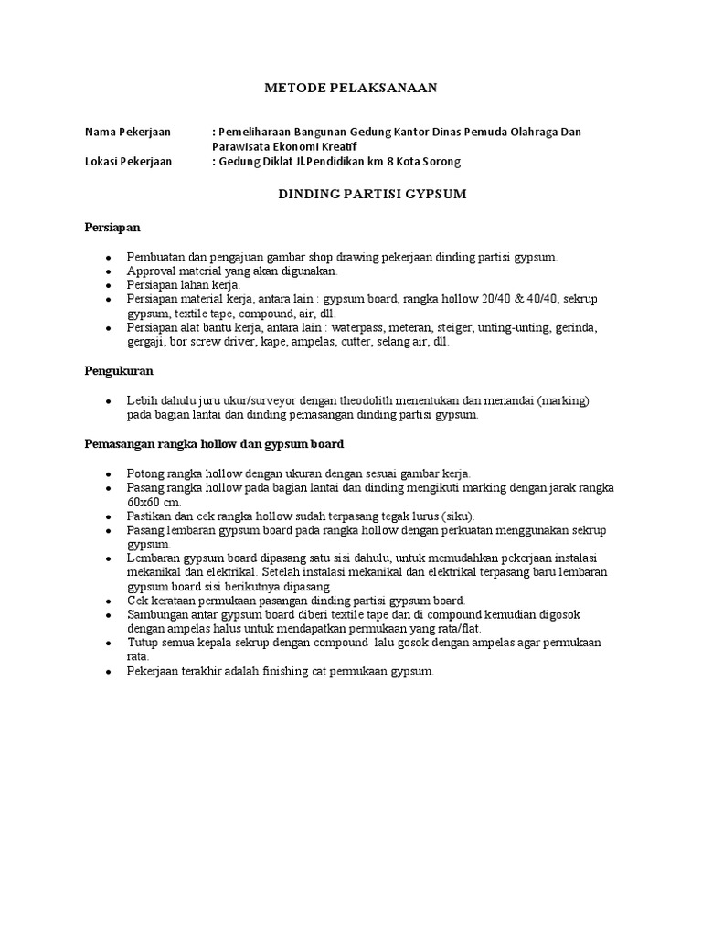 METODE PELAKSANAAN Dinding Partisi | PDF