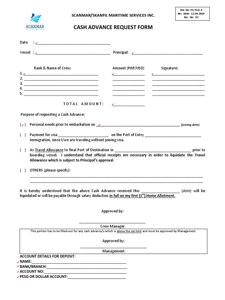 Cash Advance Form | PDF | Credit Card | Business