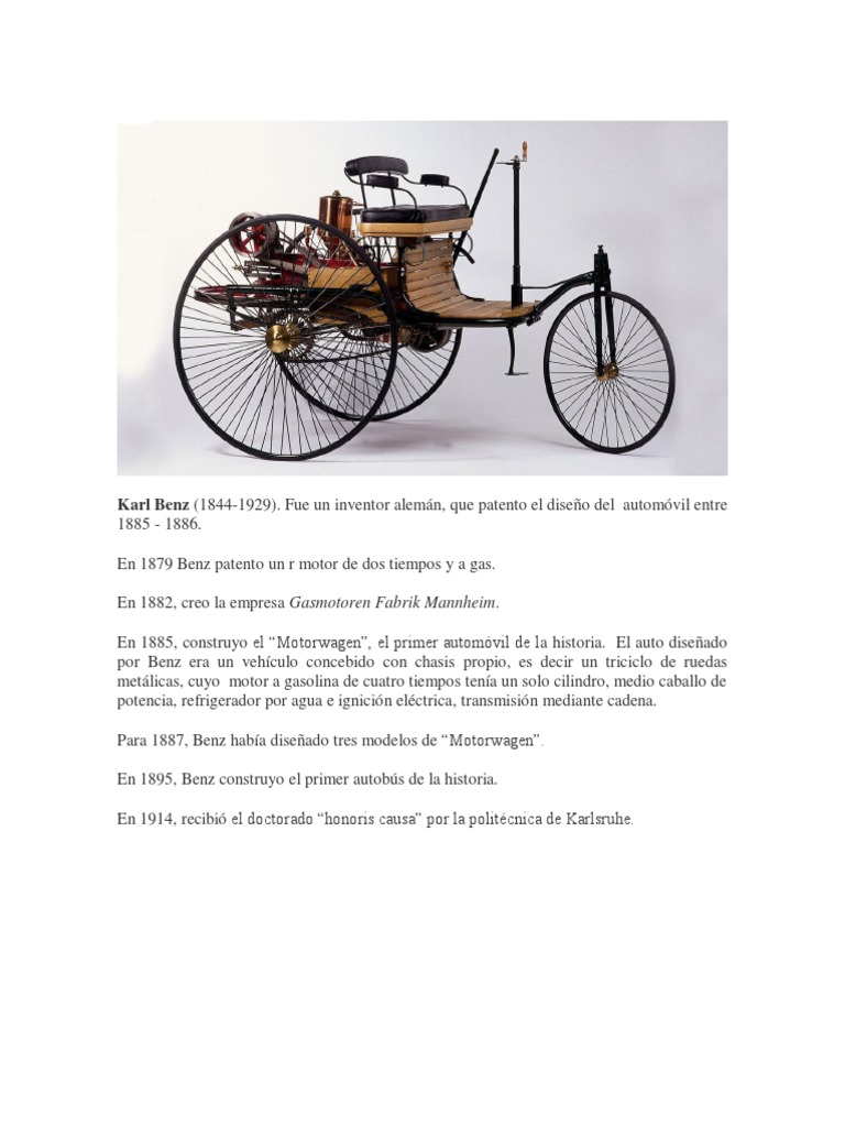 Karl Benz: Inventor del primer automóvil | PDF | Viajes y turismo | Arte