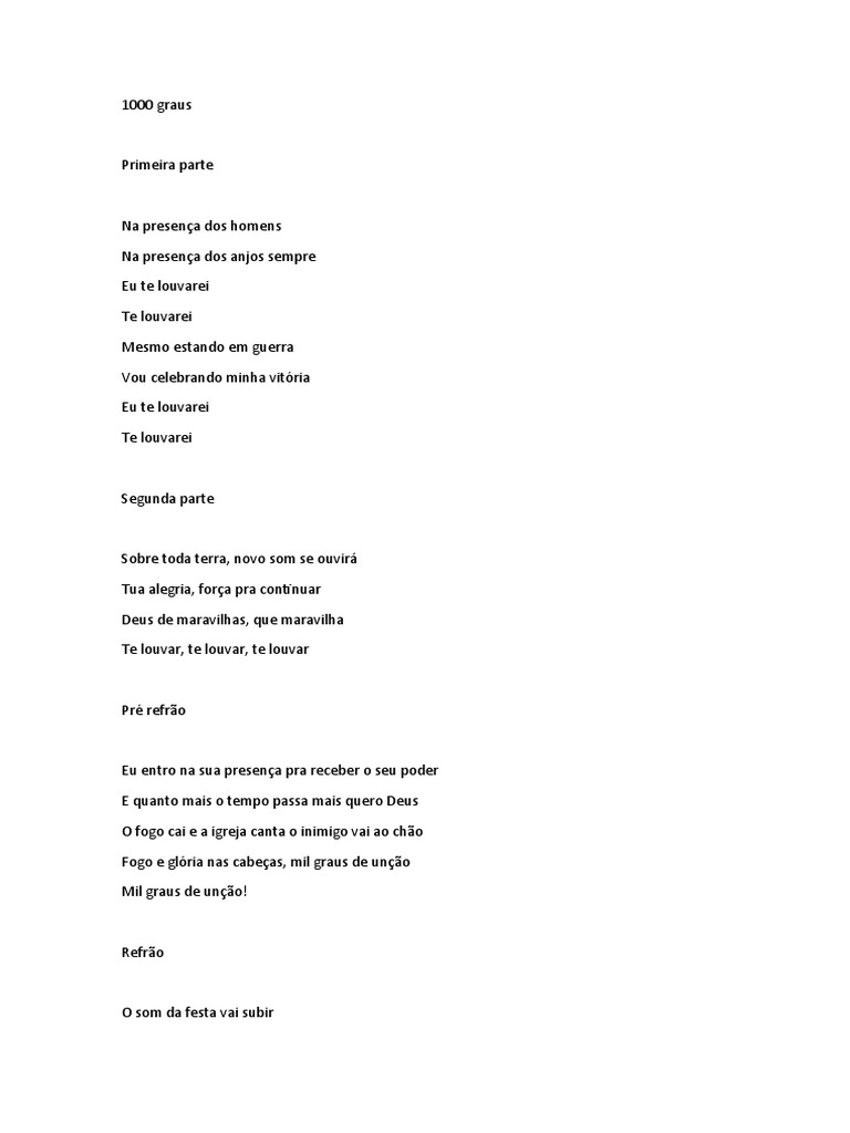 Letra do Louvor "Mil Graus" | PDF