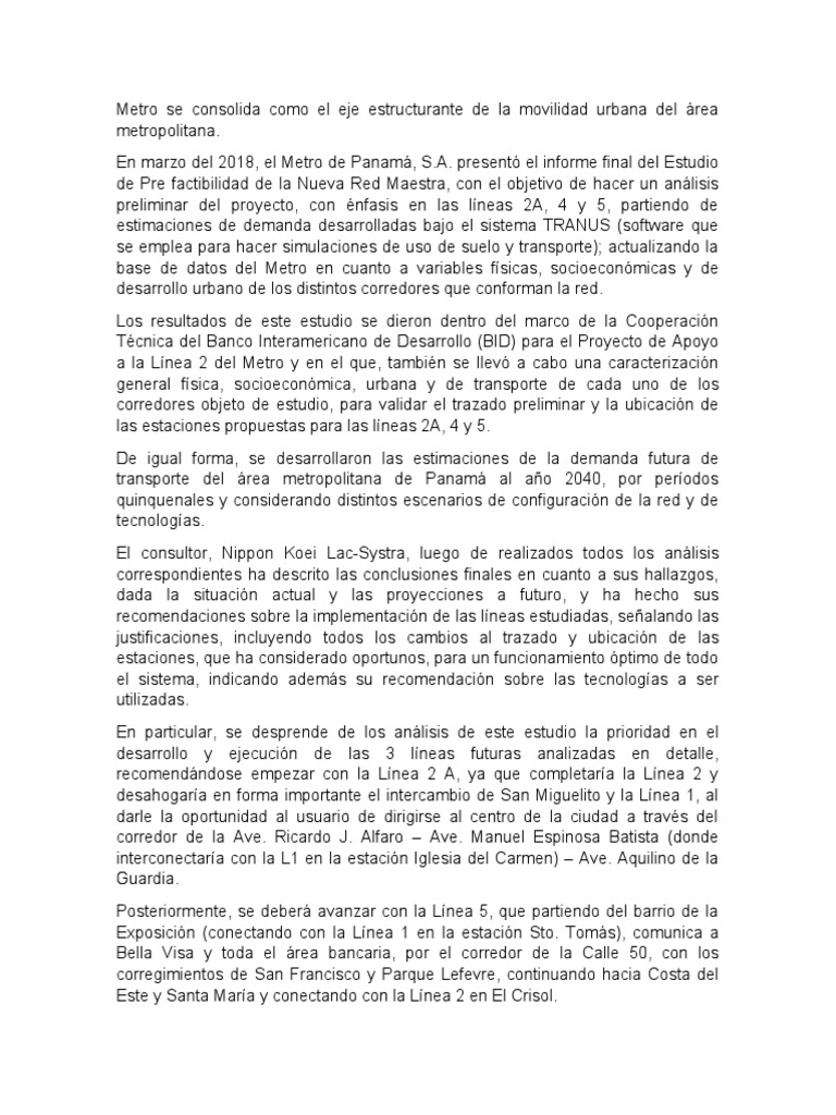 Metro | PDF | Panamá | Transporte