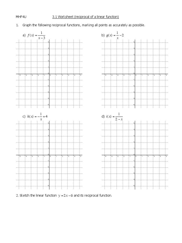Graphing Reciprocal Functions Worksheet | PDF | Mathematical Objects ...