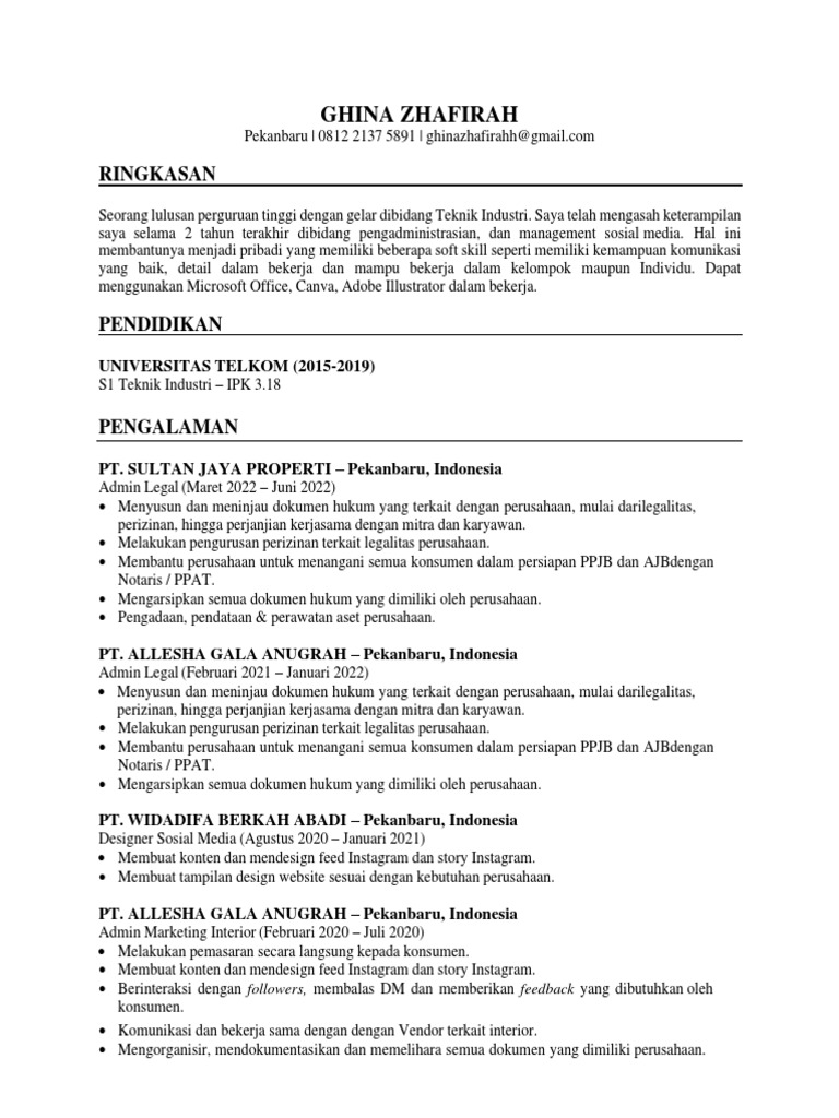 CV Ghina Zhafirah | PDF