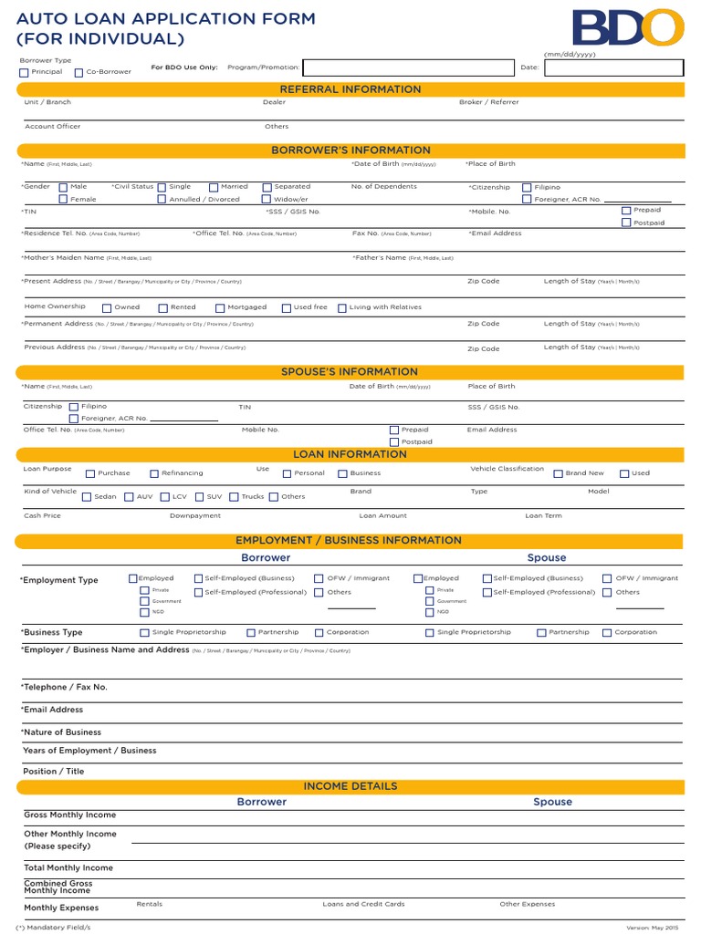 AL Form Individual Revised | PDF | Loans | Banks