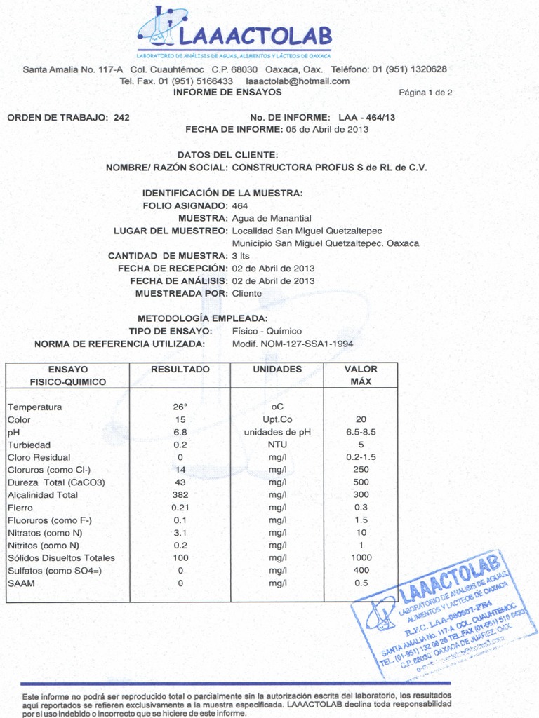 Analisis de Calidad Del Agua de Agua Potable | PDF