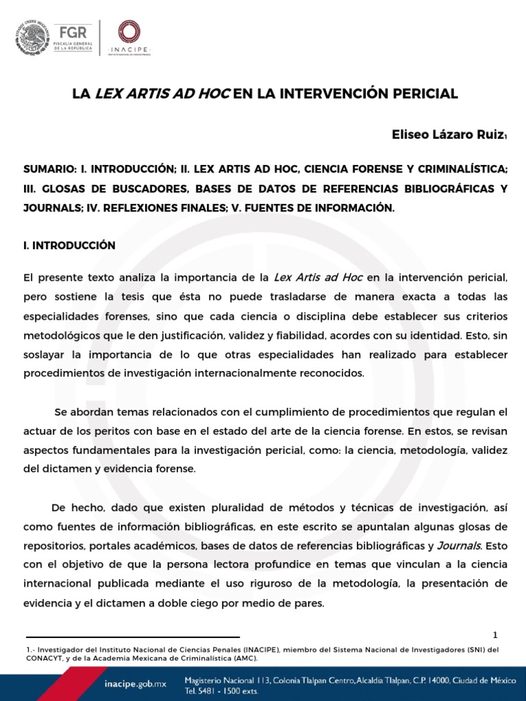 162 La Lex Artis Ad Hoc en La Intervención Pericial | PDF | Evidencia | Metodología