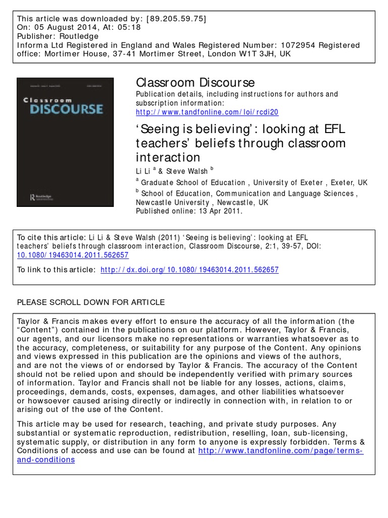 Seeing Is Believing Looking at EFL | PDF | Teachers | English As A ...