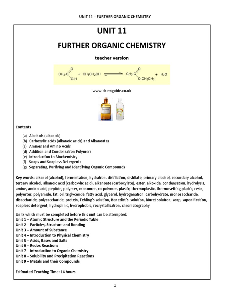 Unit 11 - Further Organic Chemistry Teacher Version | Download Free PDF | Ester | Ethanol