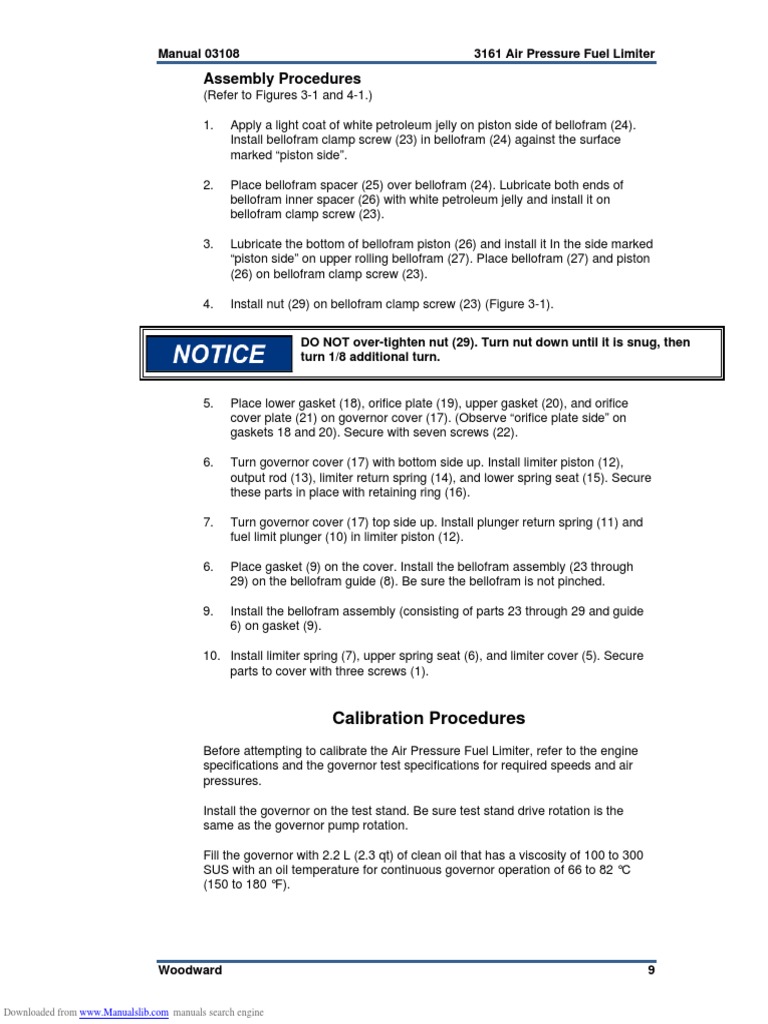 Assembly Procedures: Manual 03108 3161 Air Pressure Fuel Limiter | PDF ...