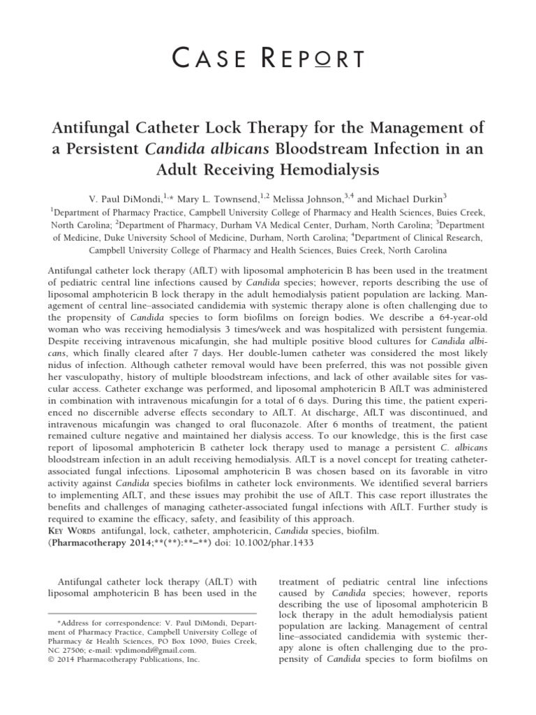Antifungal Catheter Lock Therapy 1 | PDF | Candidiasis | Candida (Fungus)